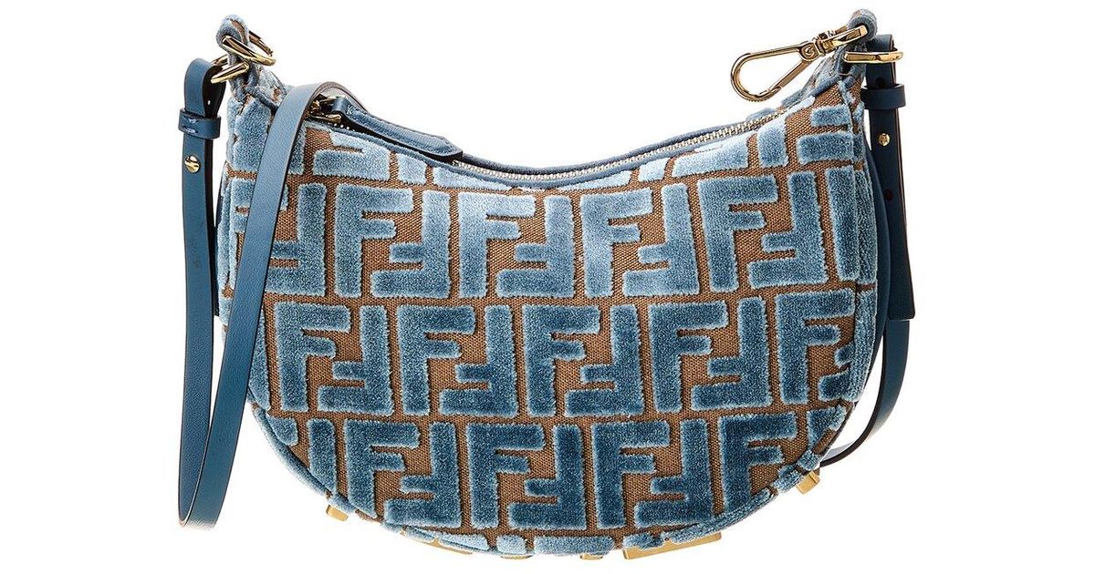 Fendi Graphy Mini Ff Jacquard Velvet & Leather Hobo Bag in Blue | Lyst