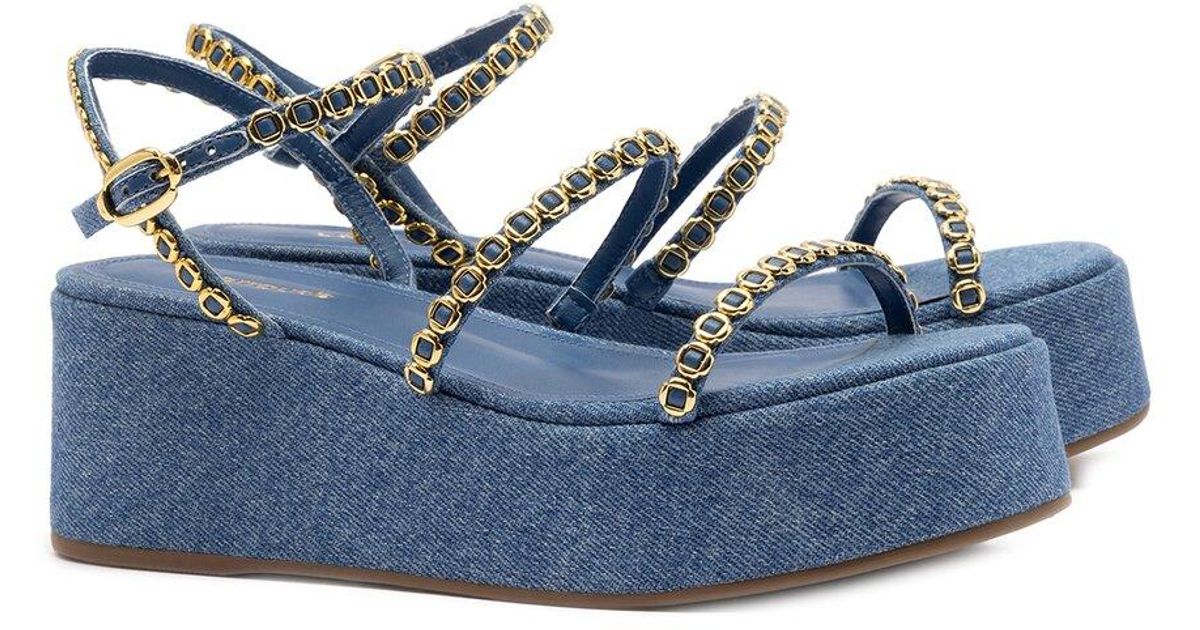 Larroude Larroudé Gio Milanina Raffia Flatform in Blue | Lyst UK