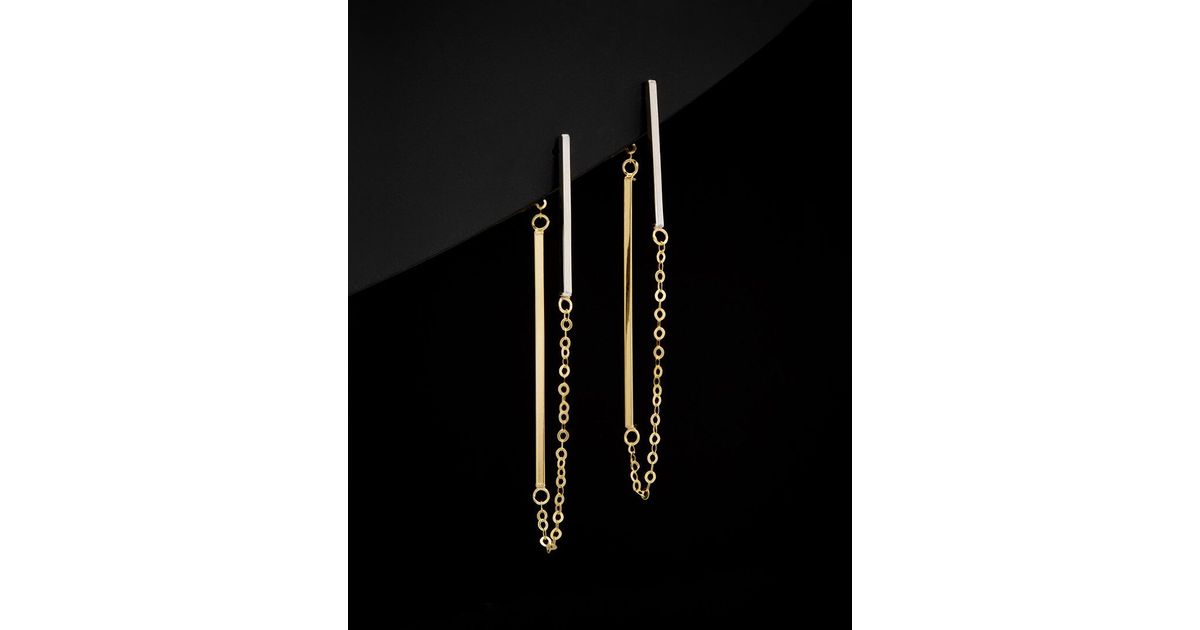 Italian Gold 14k Two-tone Bar Front-back Chain Earrings in Black | Lyst