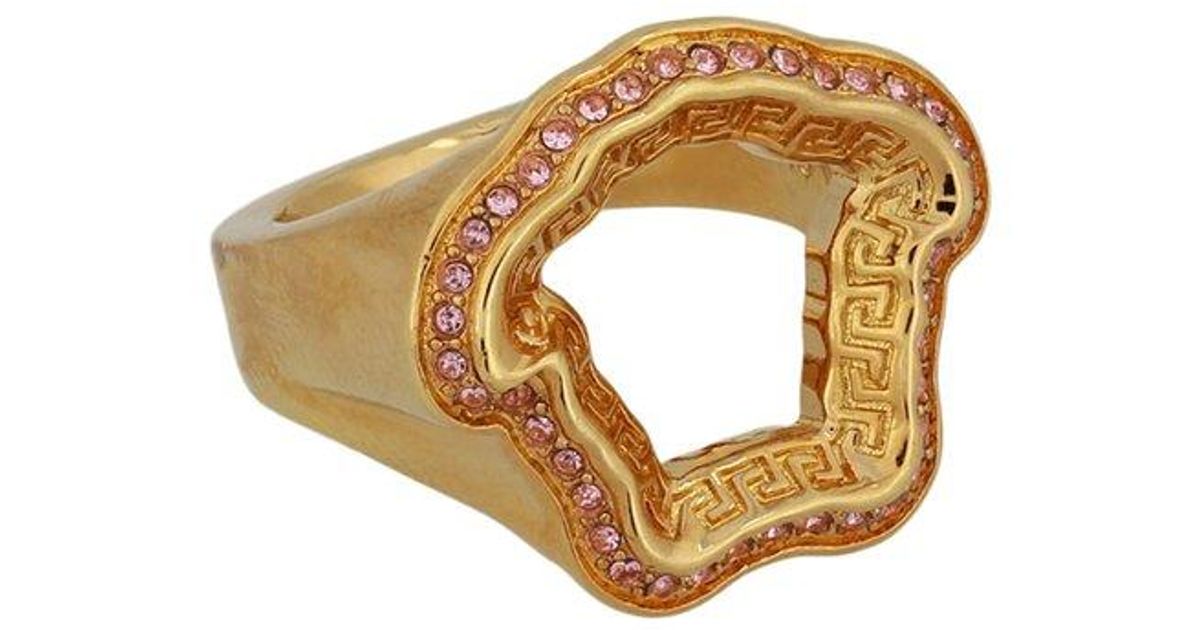 Versace Crystal Embellished Medusa Greca Ring in White | Lyst