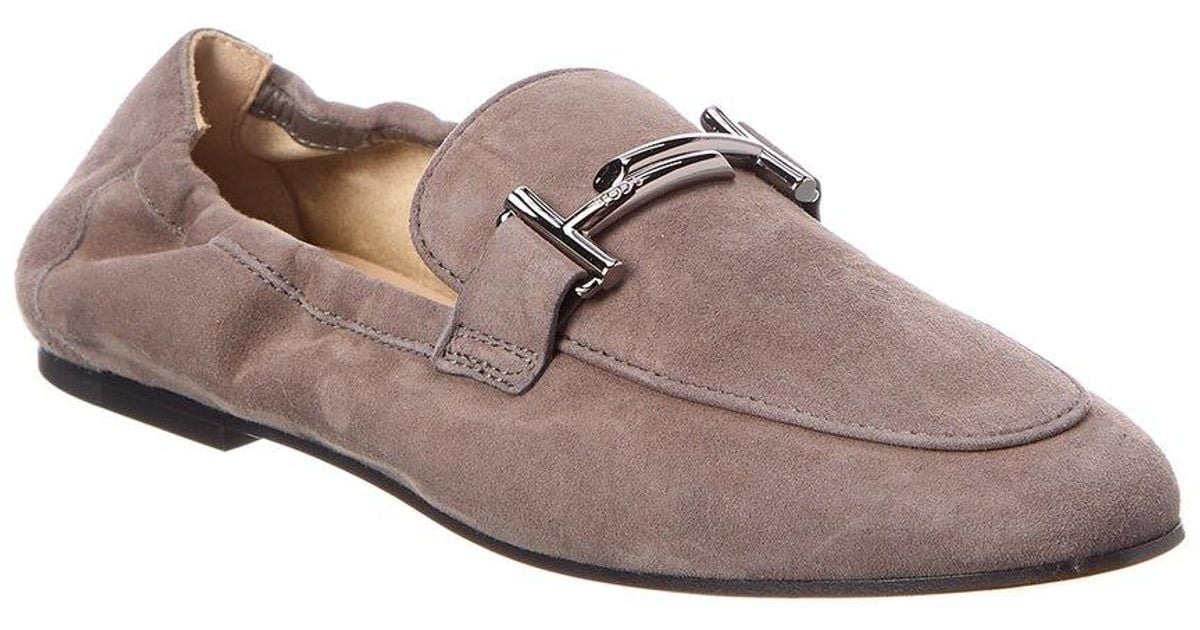 Tod's Tods Double T Suede Loafer in Grey (Grey) | Lyst UK