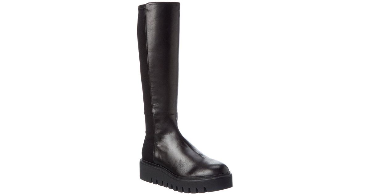 Stuart Weitzman Chalet Lug City Leather Knee-high Boot in Black | Lyst