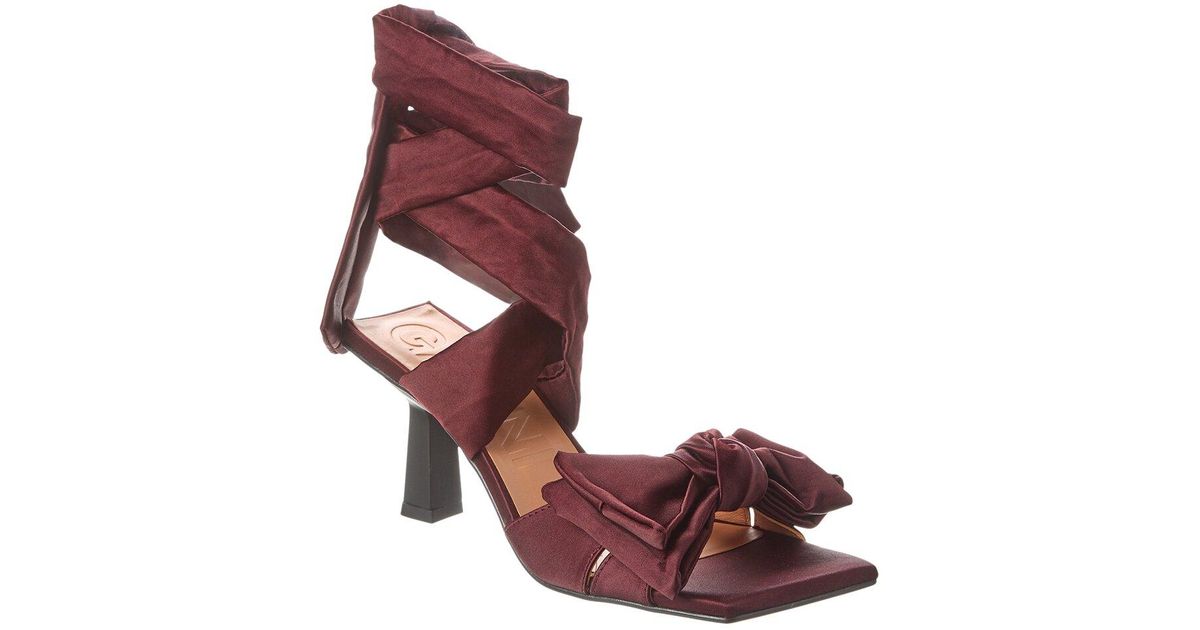 Ganni Soft Bow Satin Sandal in Red | Lyst