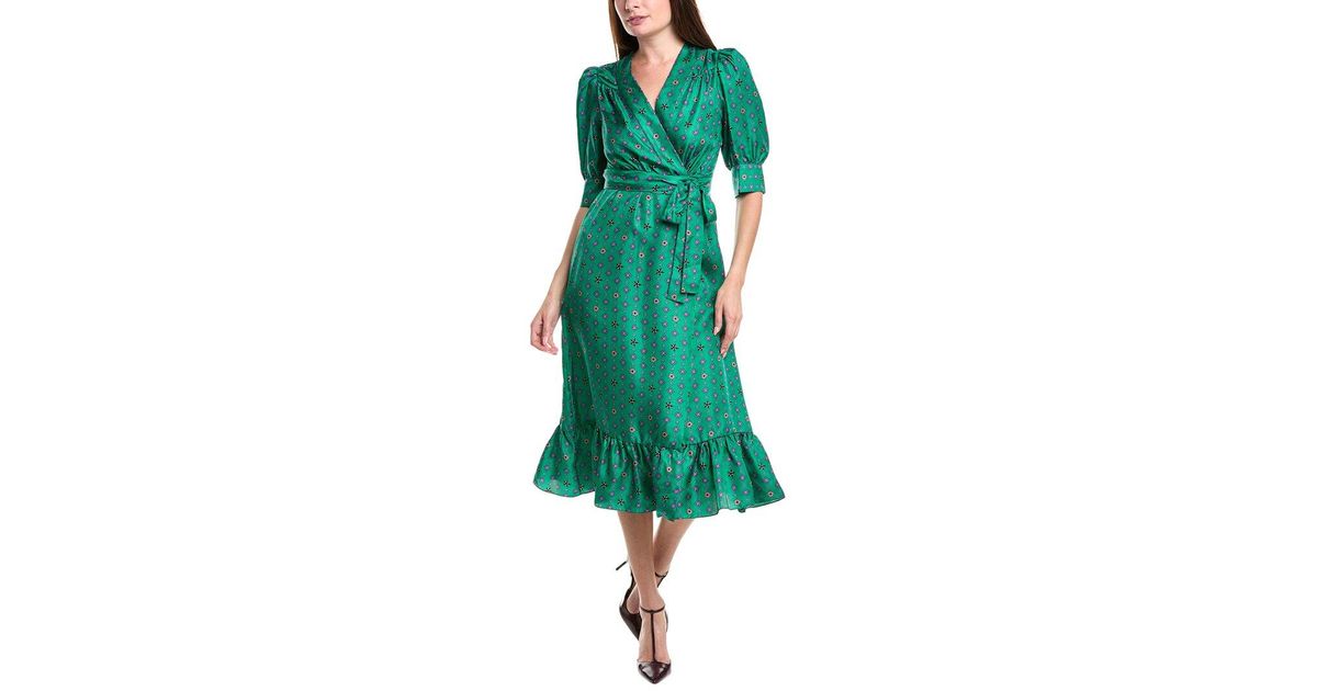 Sandro Silk Wrap Dress in Green | Lyst