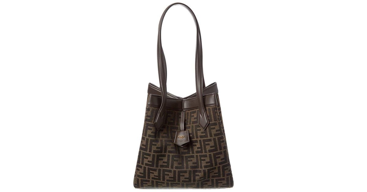 Fendi Origami Medium Ff Jacquard & Leather Tote in Brown | Lyst