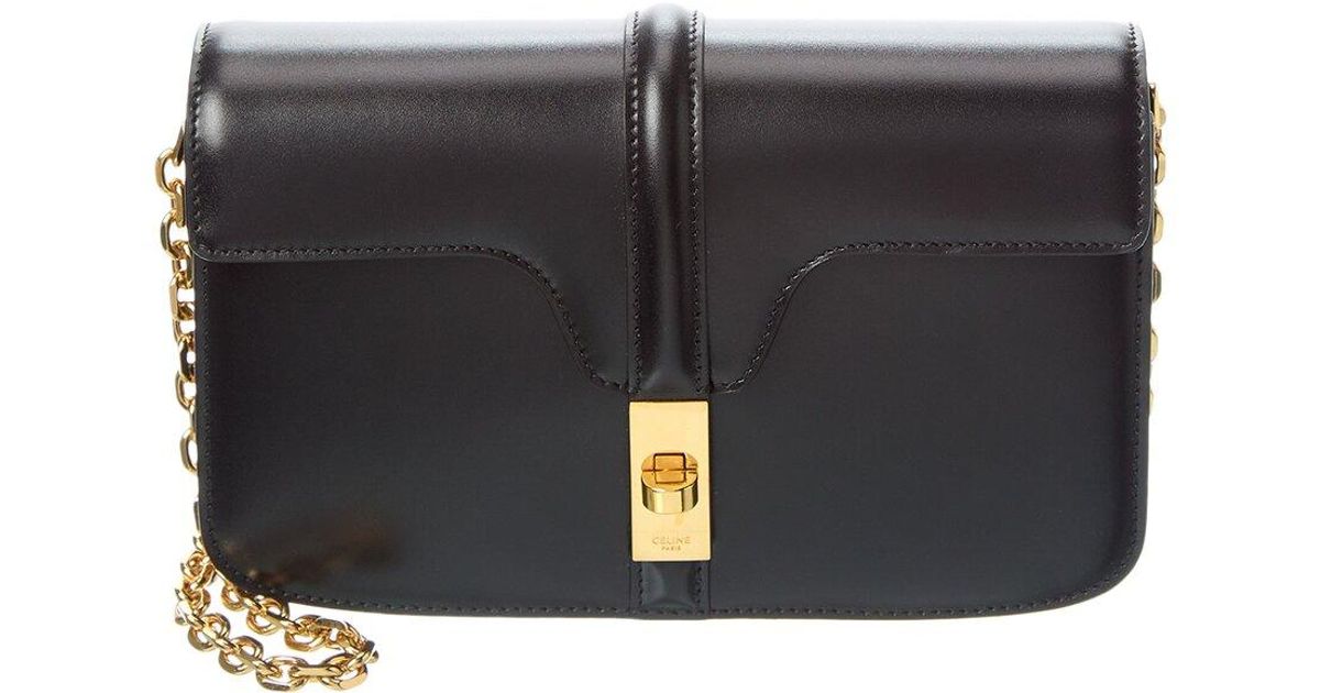 Celine Chain 16 Leather Shoulder Bag in Black | Lyst