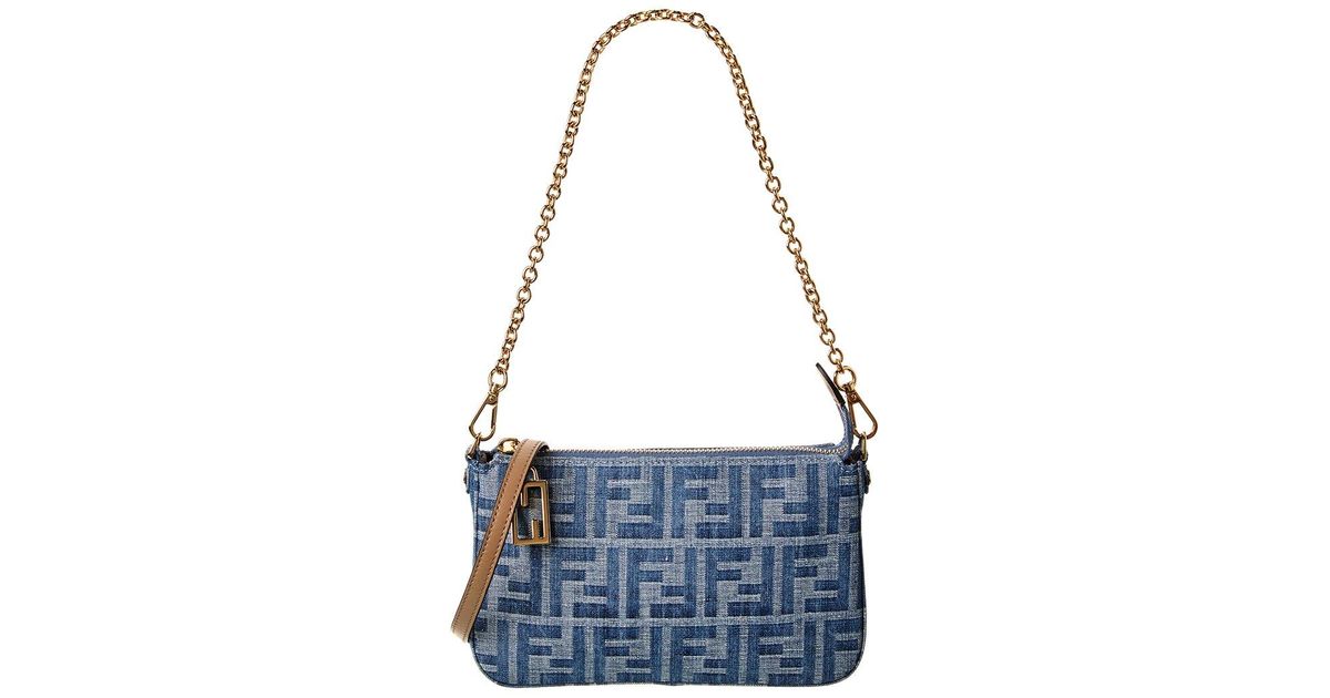 Fendi Baguette Denim Pouch in Blue | Lyst