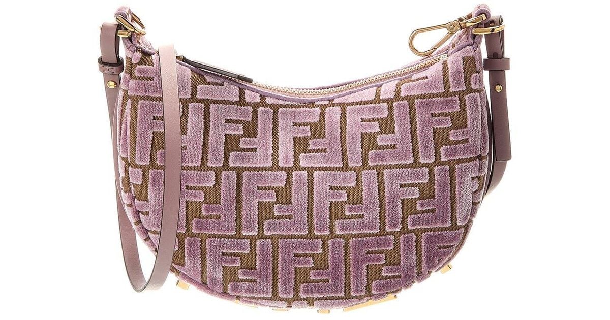 Fendi Graphy Mini Ff Jacquard Velvet & Leather Hobo Bag in Pink | Lyst