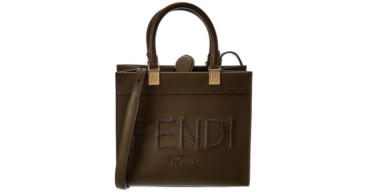 Fendi Sunshine Logo Leather Tote in Brown | Lyst UK