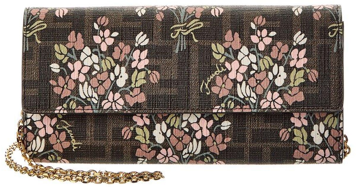 Fendi Roma Ff Jacquard & Leather Wallet On Chain in Grey | Lyst UK