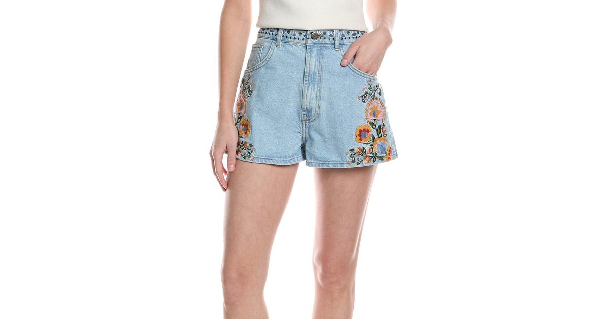 FARM Rio Embroidered Denim Short in Blue | Lyst