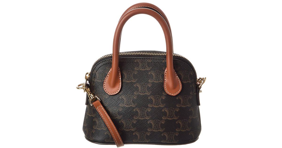 Celine Honorine Mini Triomphe Canvas & Leather Satchel in Black | Lyst