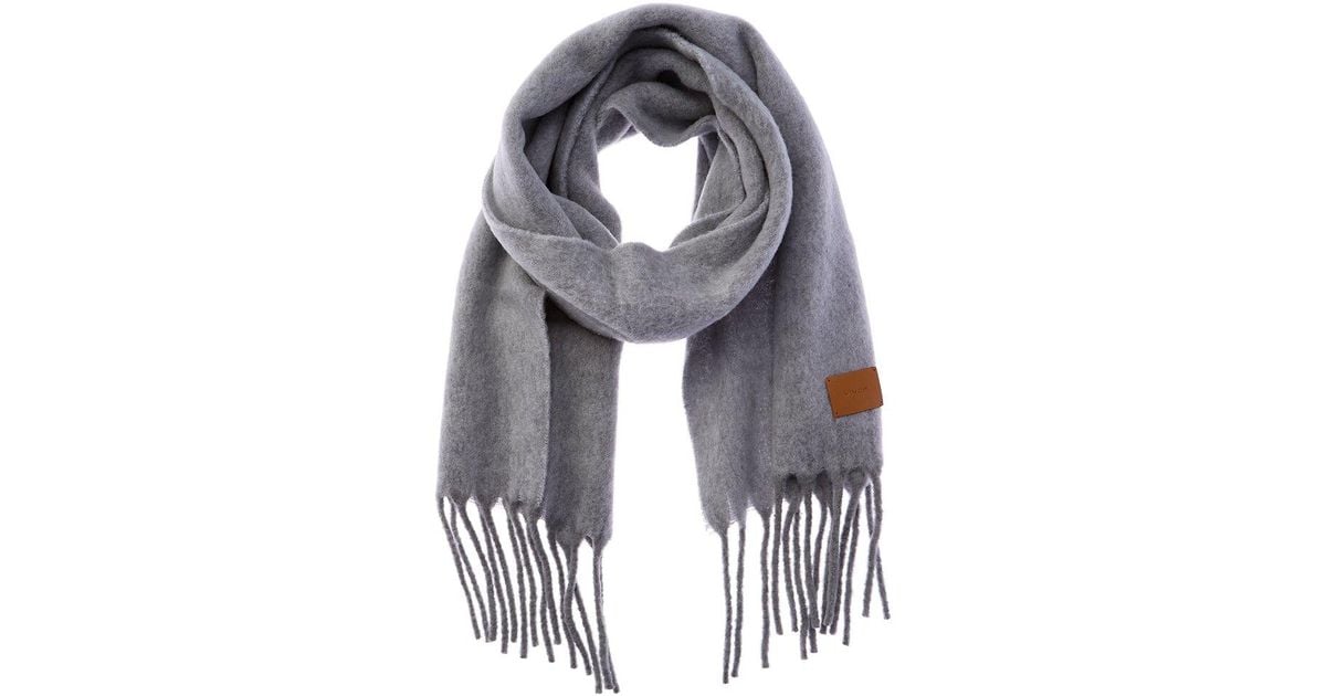 Vince Lofty Solid Leather-Trim Wool & Alpaca-Blend Scarf in Grey | Lyst UK