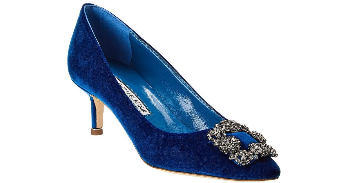 Manolo Blahnik Hangisi 50 Velvet Pump in Blue | Lyst