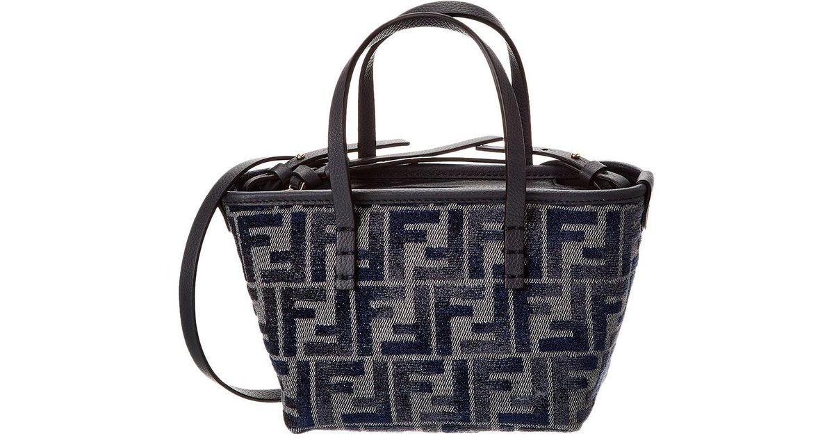 Fendi Roll Mini Ff Canvas & Leather Tote in Black | Lyst