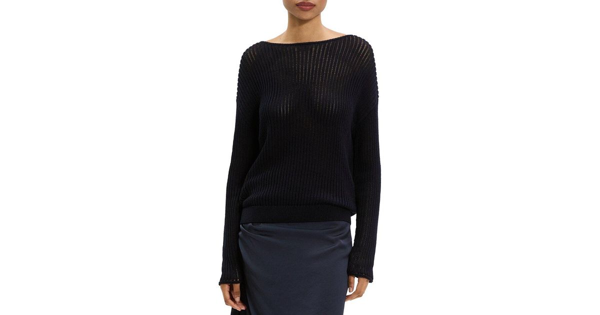 Theory Open-Knit Cotton Sweater in Black | Lyst UK