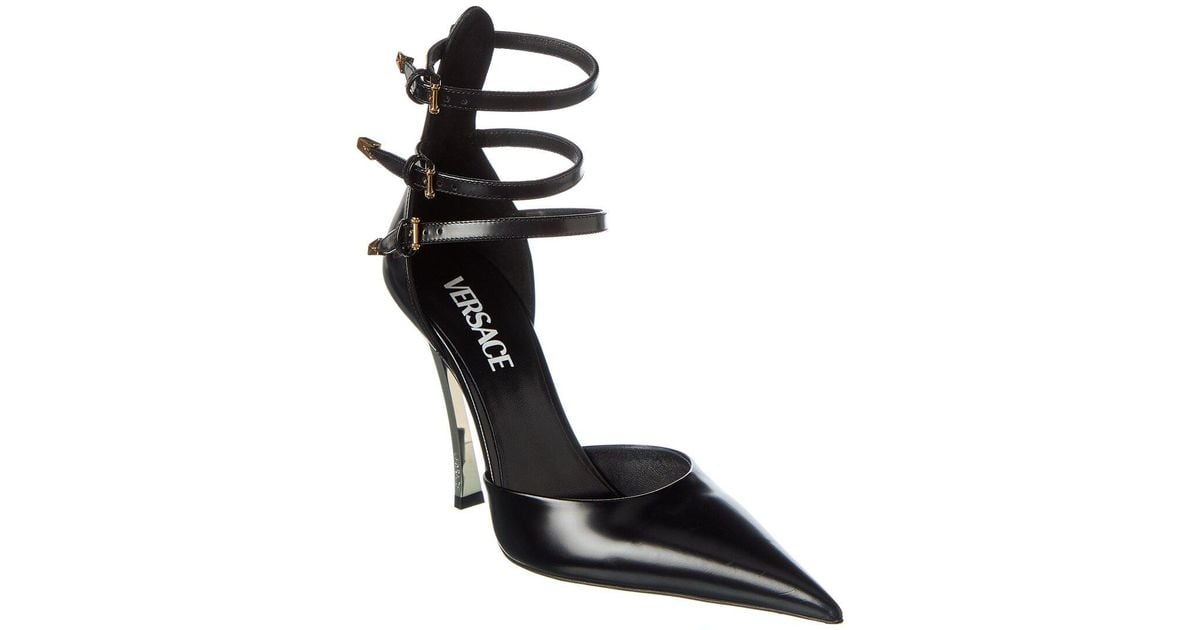 Versace Pin Point Leather Pump in Black | Lyst