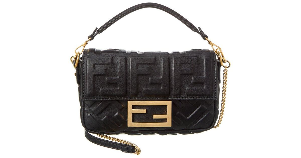Fendi Baguette Mini Leather Shoulder Bag in Black | Lyst