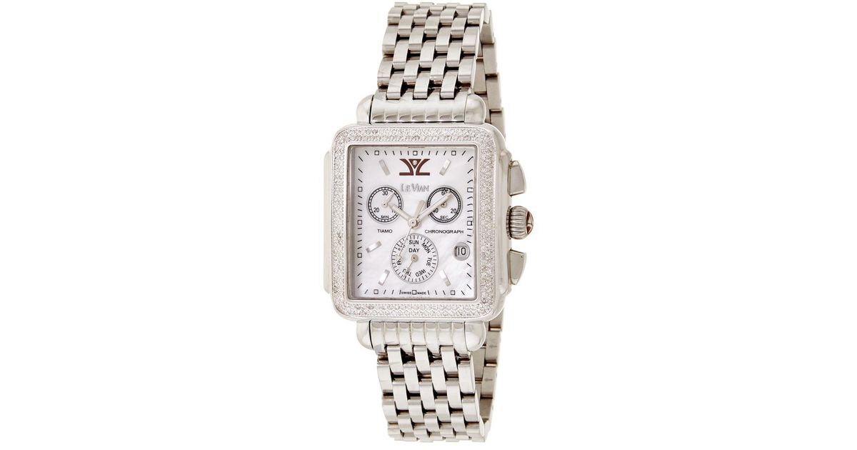 Le Vian Le Vian Time Stainless Steel Diamond Watch in White | Lyst