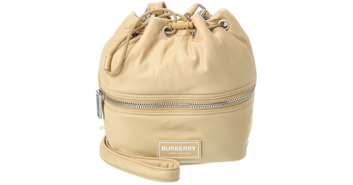 Burberry Nylon Bucket Bag in Natural | Lyst UK
