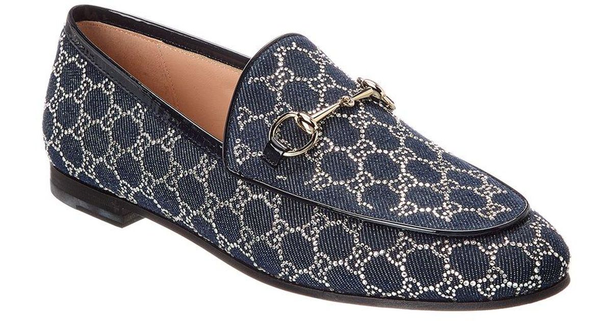 Gucci Jordaan Gg Crystal Denim Loafer in Blue | Lyst UK