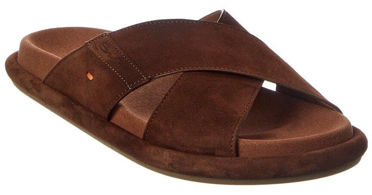 Santoni Suede Sandal in Brown | Lyst