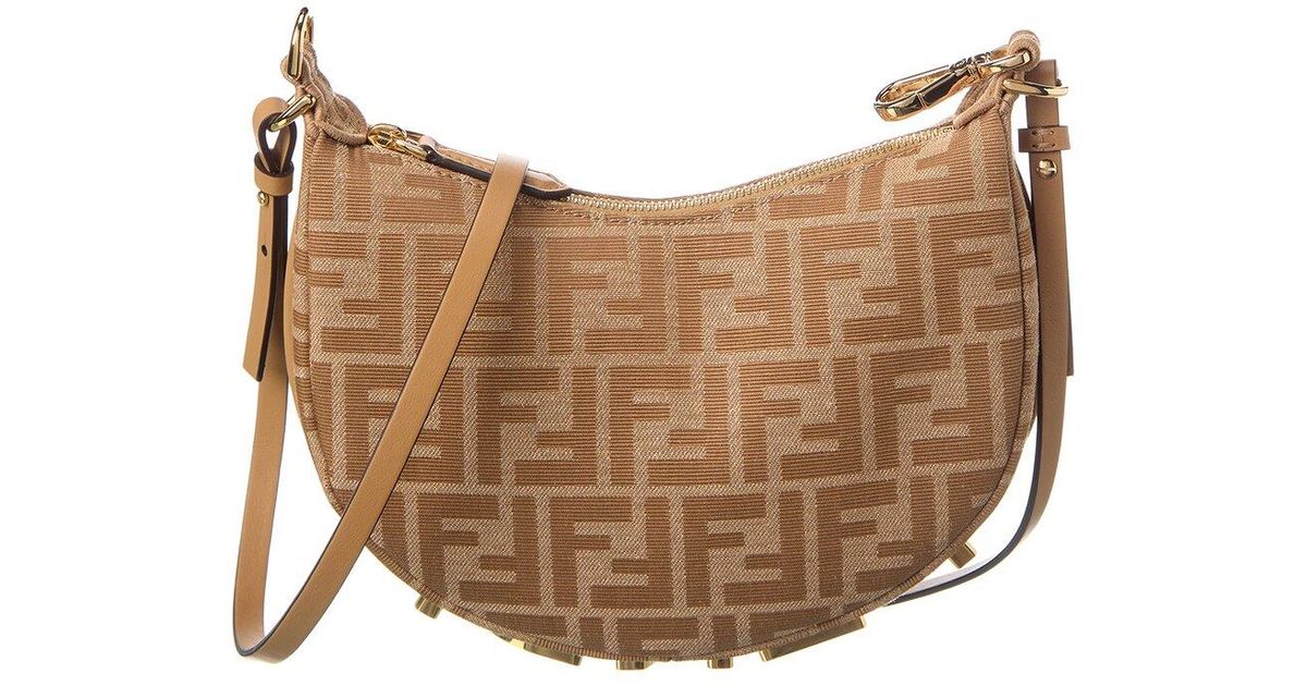 Fendi Graphy Mini Ff Jacquard Hobo Bag in Brown | Lyst