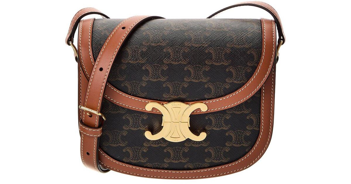 Celine Besace Clea Triomphe Canvas & Leather Shoulder Bag in Black | Lyst