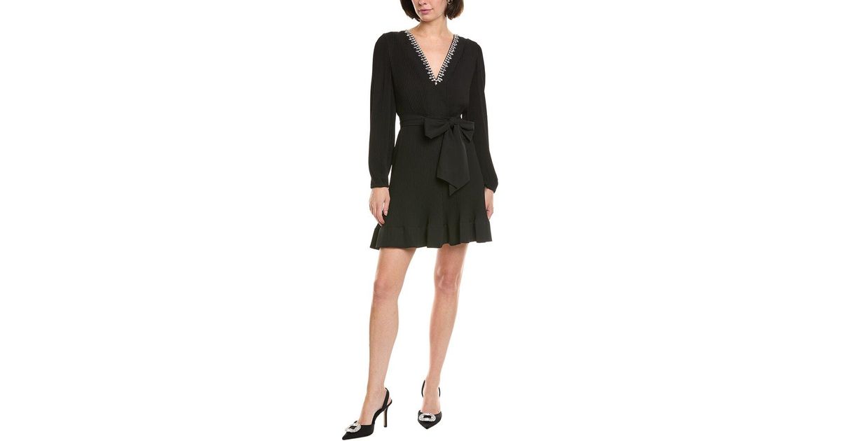 MILLY Liv Pleated Mini Dress in Black | Lyst