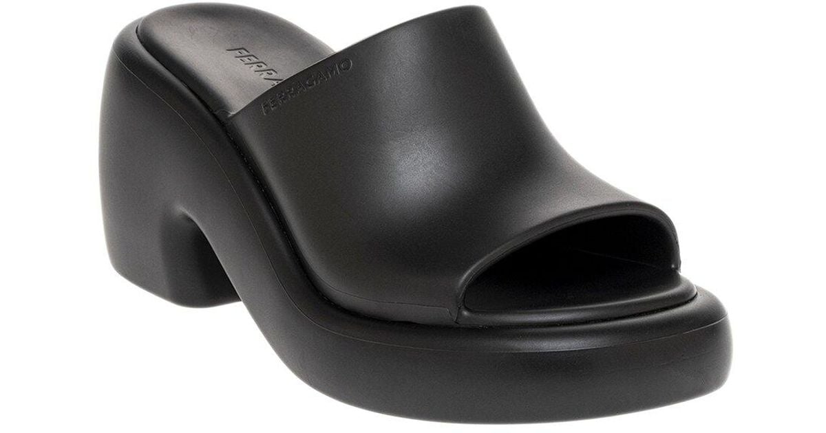 Ferragamo Deva Rubber Platform Mule in Black | Lyst