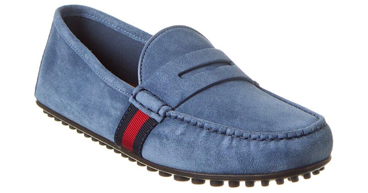 Gucci Web Suede Driver in Blue for Men | Lyst