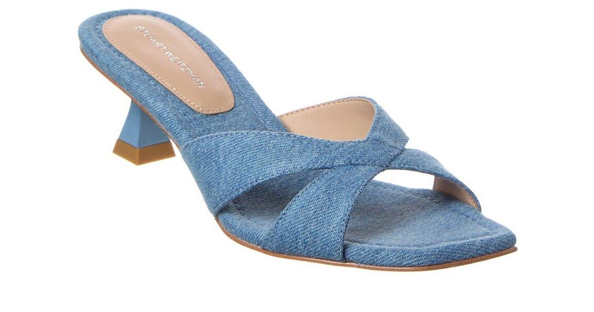 Stuart Weitzman Miami 50 Leather & Canvas Sandal in Blue | Lyst