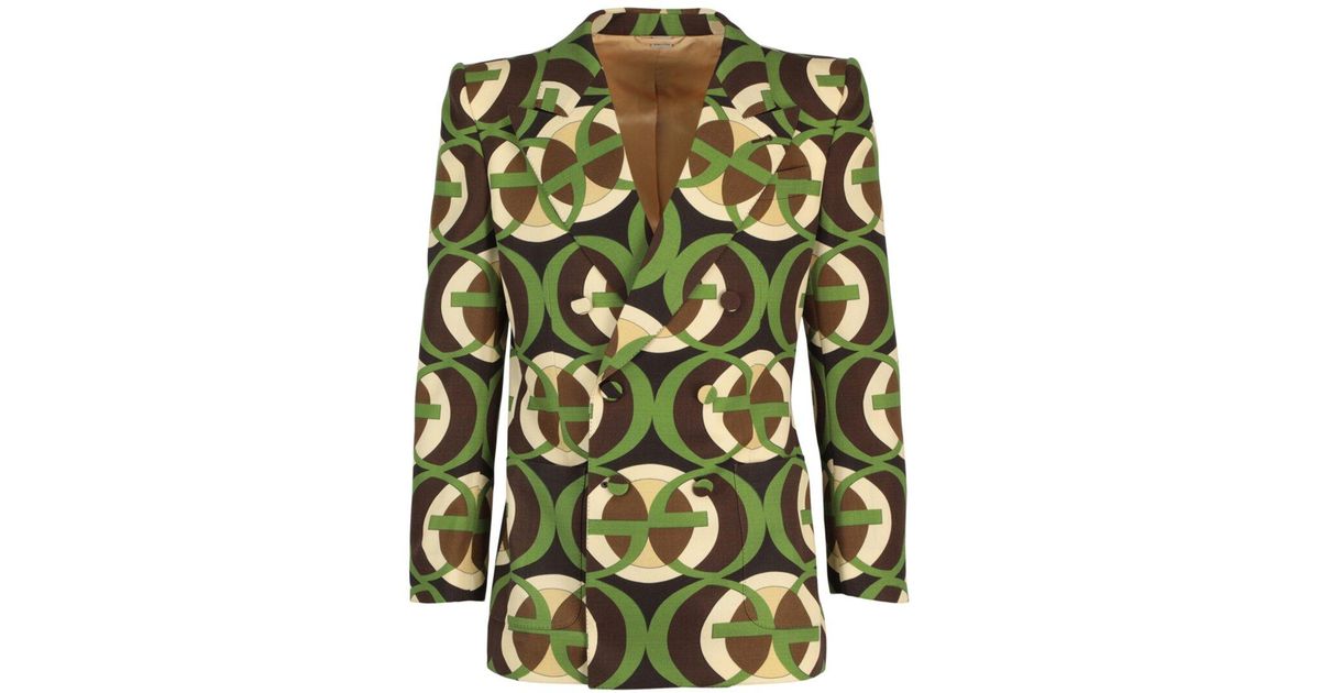 Gucci G Pattern Wool Blazer in Green for Men | Lyst