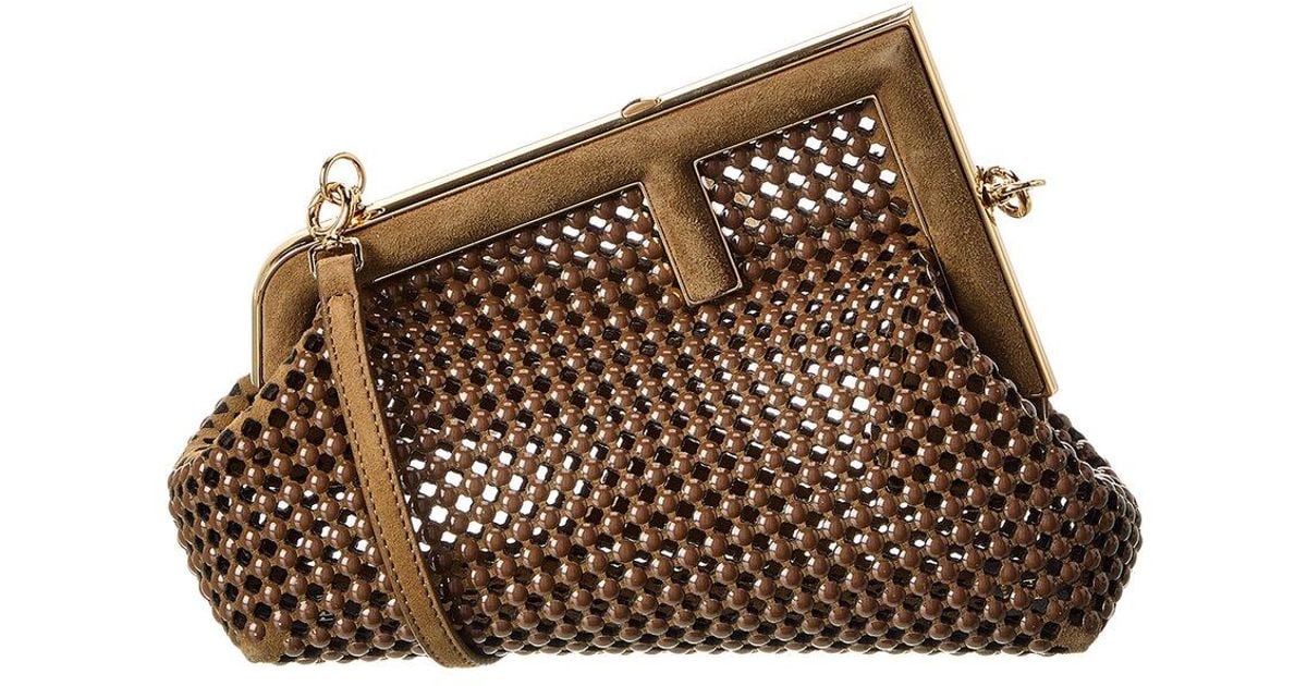 Fendi First Small Leather & Suede Shoulder Bag in Brown | Lyst
