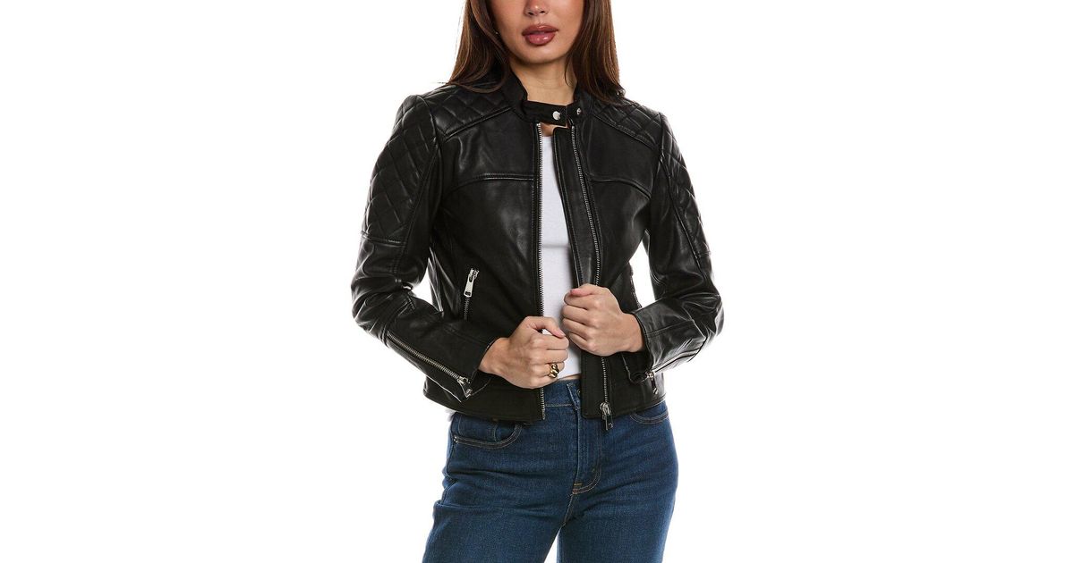 Reiss Adelaide Collarless Leather Biker Jacket in Black | Lyst