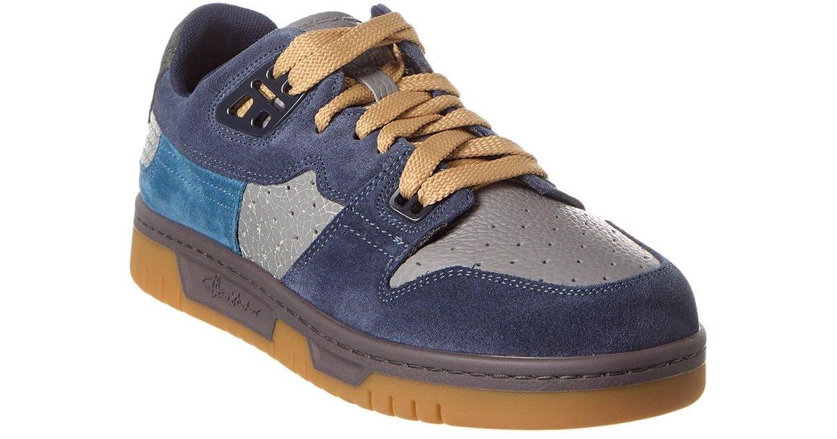 Acne Studios Low Fuzzy Leather & Suede Sneaker in Blue | Lyst