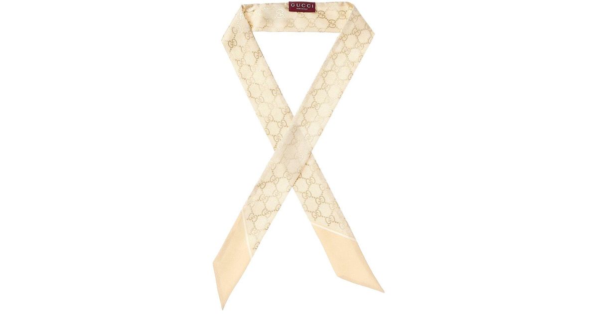 Gucci Gg Logo Printed Silk Neck Bow in Metallic | Lyst UK