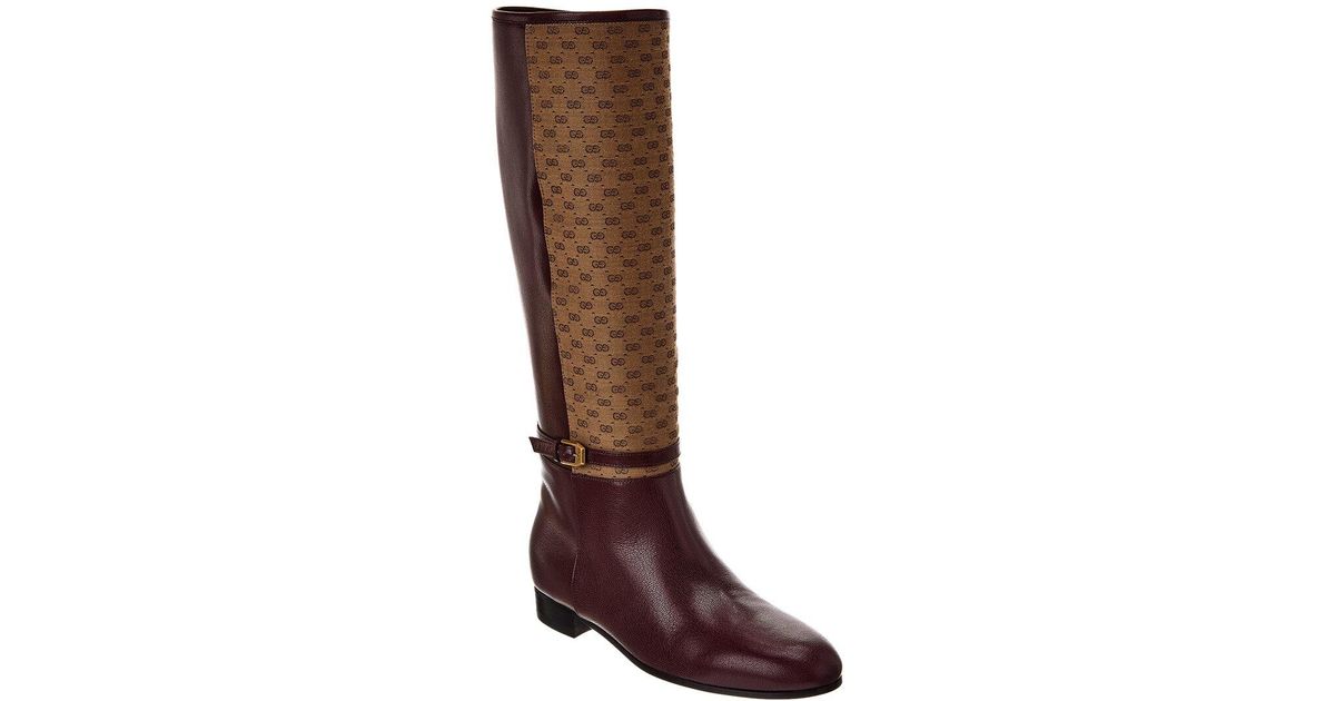 Gucci Gg Canvas & Leather Knee-High Boot in Brown | Lyst
