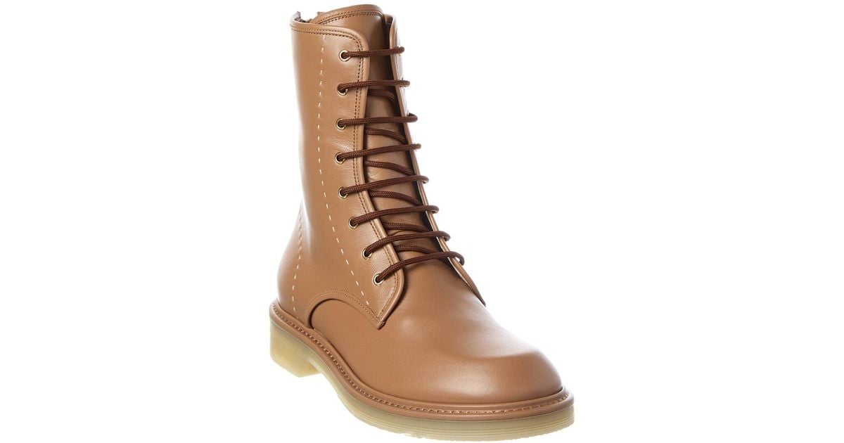 Max Mara Urban Leather Combat Boot in Brown | Lyst UK