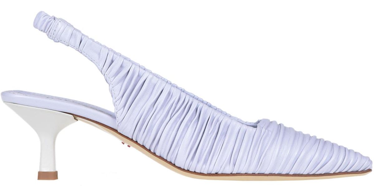 Halmanera Trudy Pleated Leather Slingback Pumps in White | Lyst