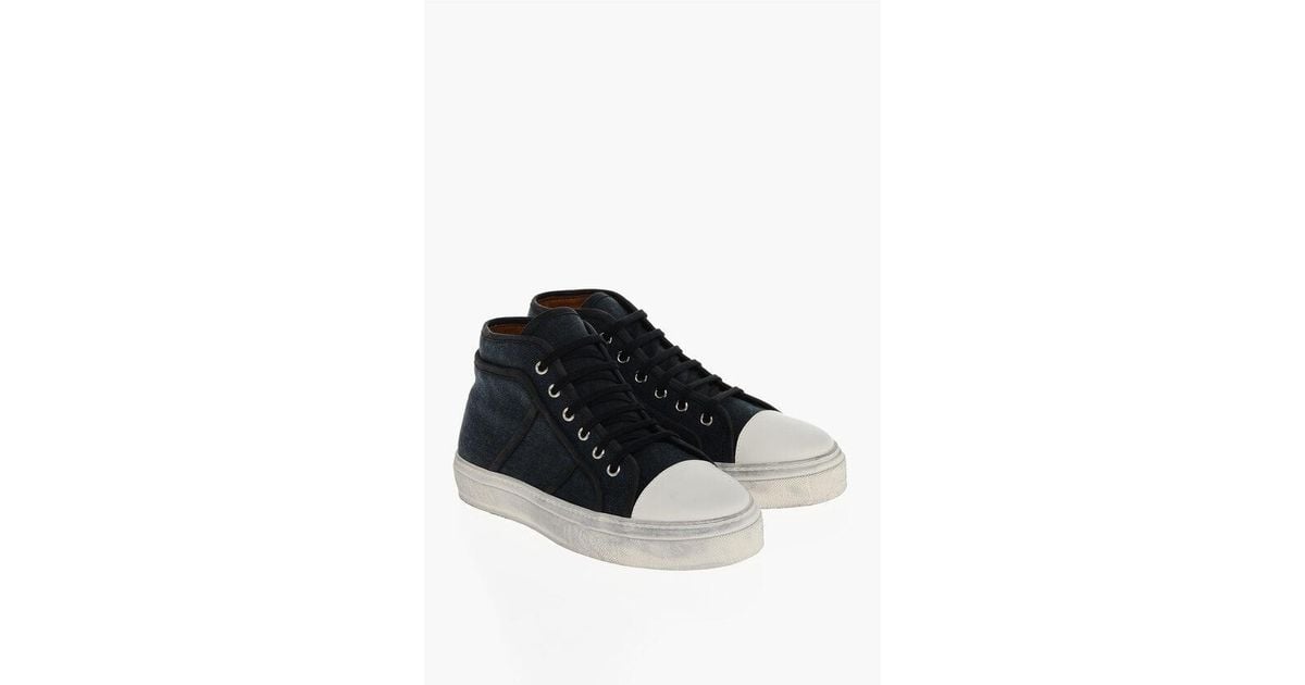 Dolce & Gabbana Vintage Effect Canvas Mid-Top Sneakers in Black for Men ...