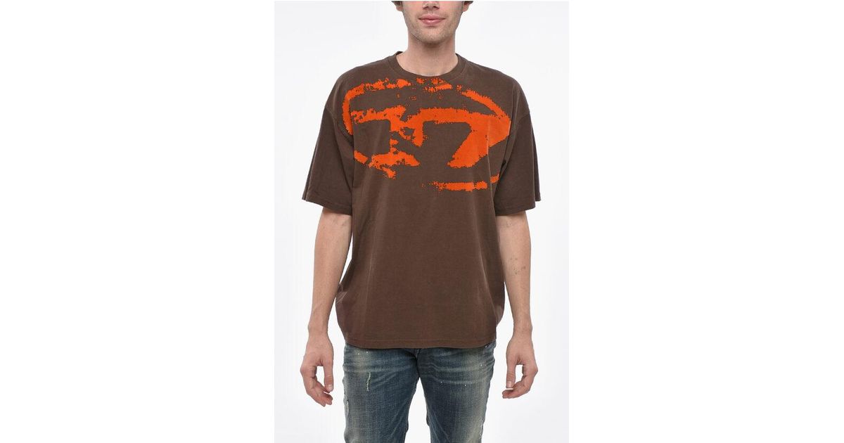 DIESEL Tag Crew Neck T-Shirt With Flocked Print in Brown for Men | Lyst UK