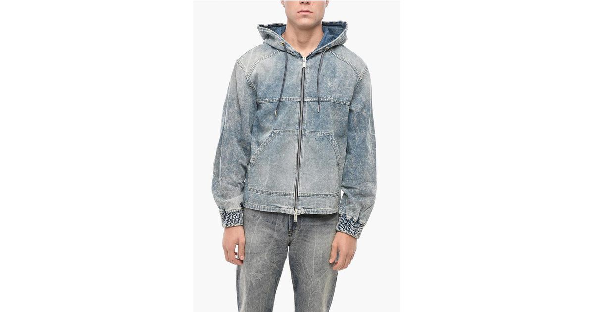 1989 STUDIO Denim Jacket With Front Zip And Hood in Blue for Men | Lyst UK