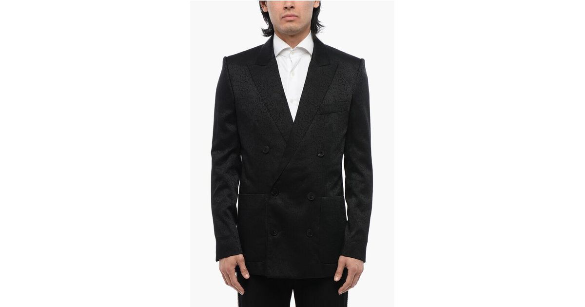 Balmain Double-Breasted Jacquard Blazer With Snake Motif in Black for ...