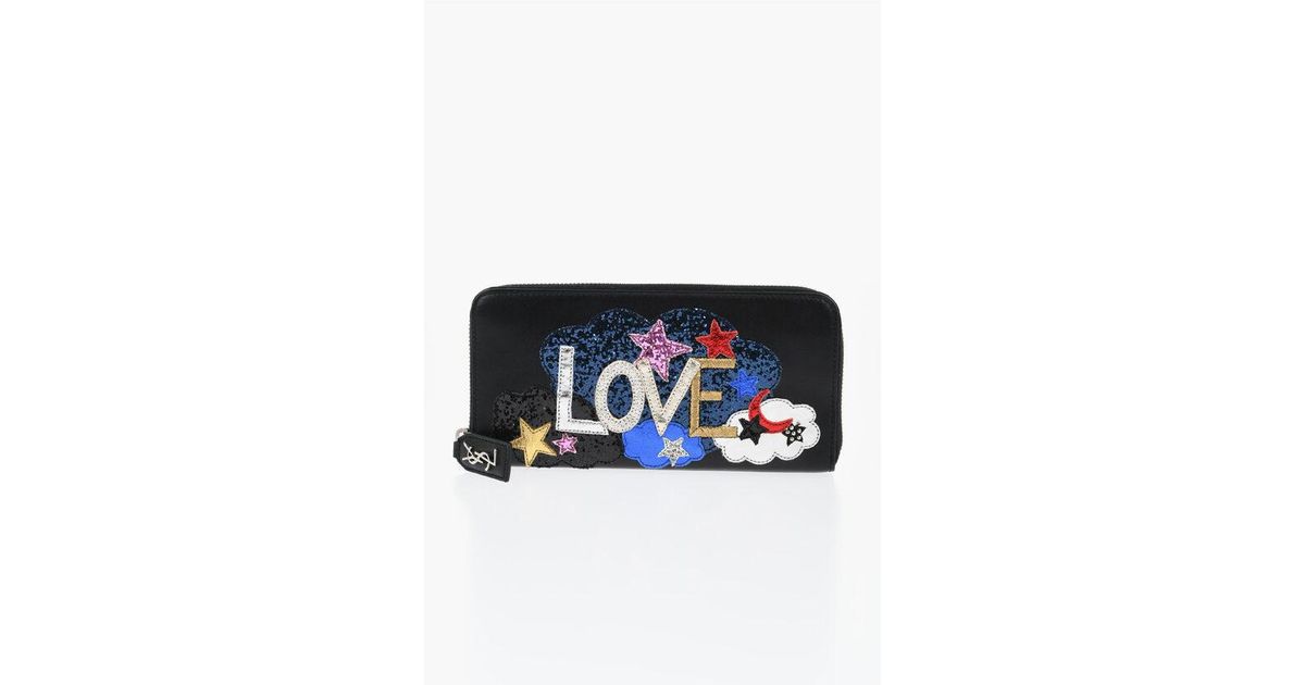 Saint Laurent Leather Love Wallet With Glittered Patch in Black | Lyst UK