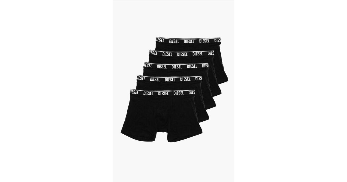 DIESEL 5 Pack Stretch Cotton Boxers With Logoed Band in Black for Men ...