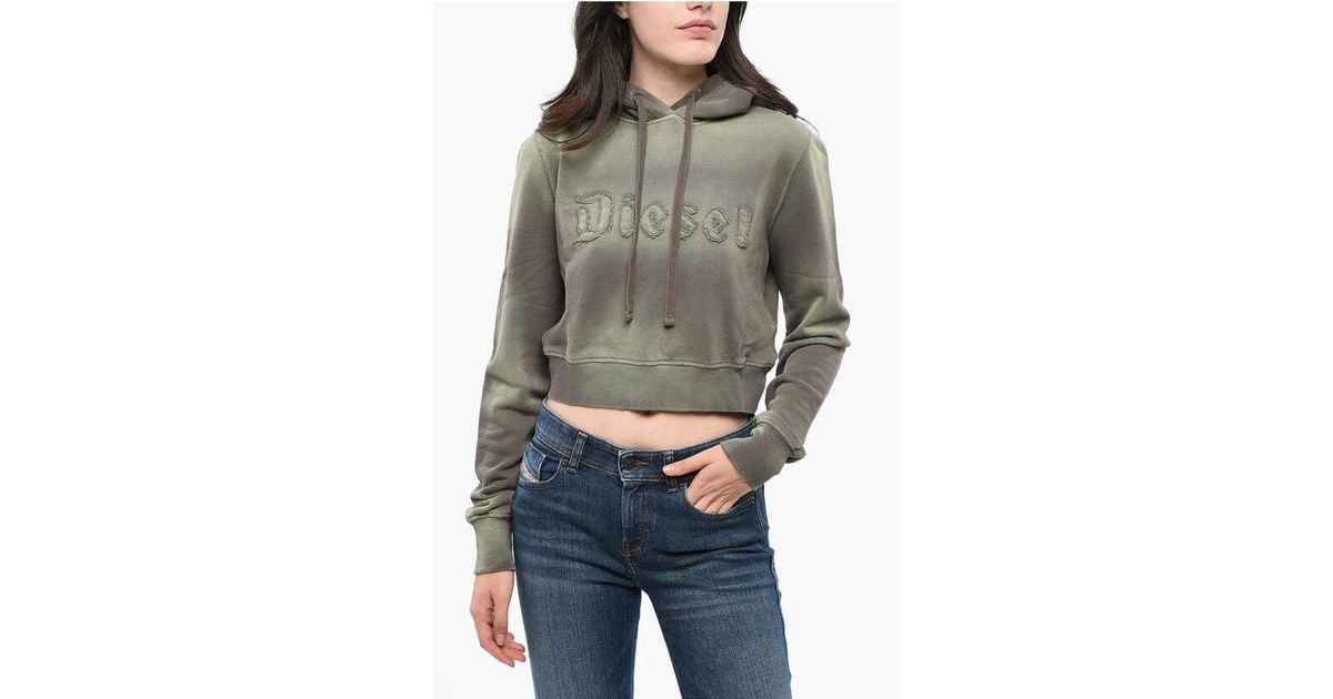 DIESEL Tag Cropped Fit Slimmy Hoodie With Patched Logo in Grey | Lyst UK