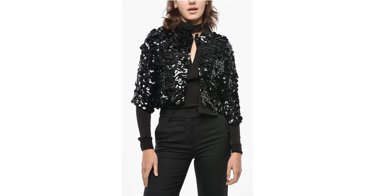 P.A.R.O.S.H. 3/4-Sleeved Sequined Cardigan in Black | Lyst UK