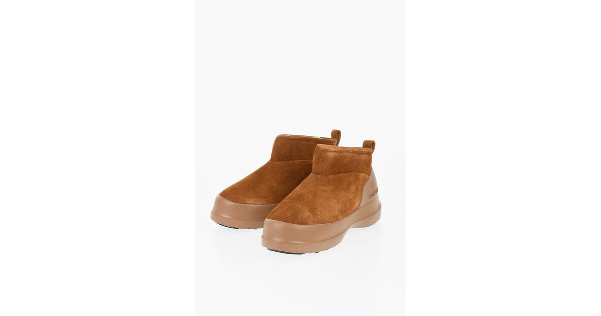 Moon Boot Suede Luna Booties With Eco-Shearling Lining in Brown | Lyst UK