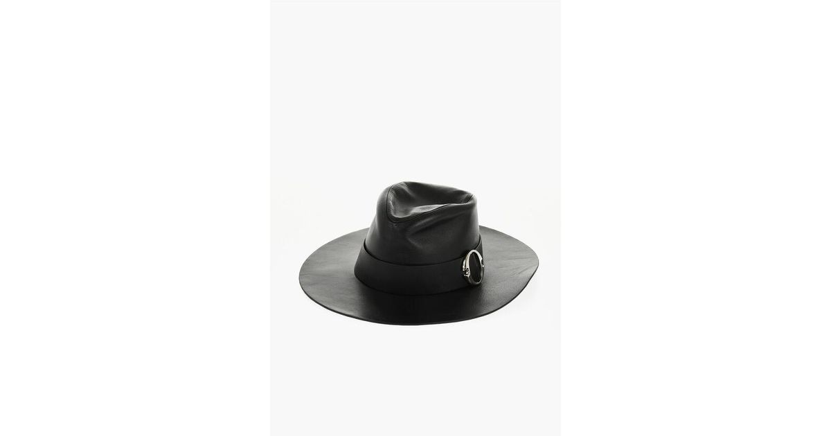 McQueen Leather Poem Fedora Hat With Meatl Frontal Detail in Black for ...